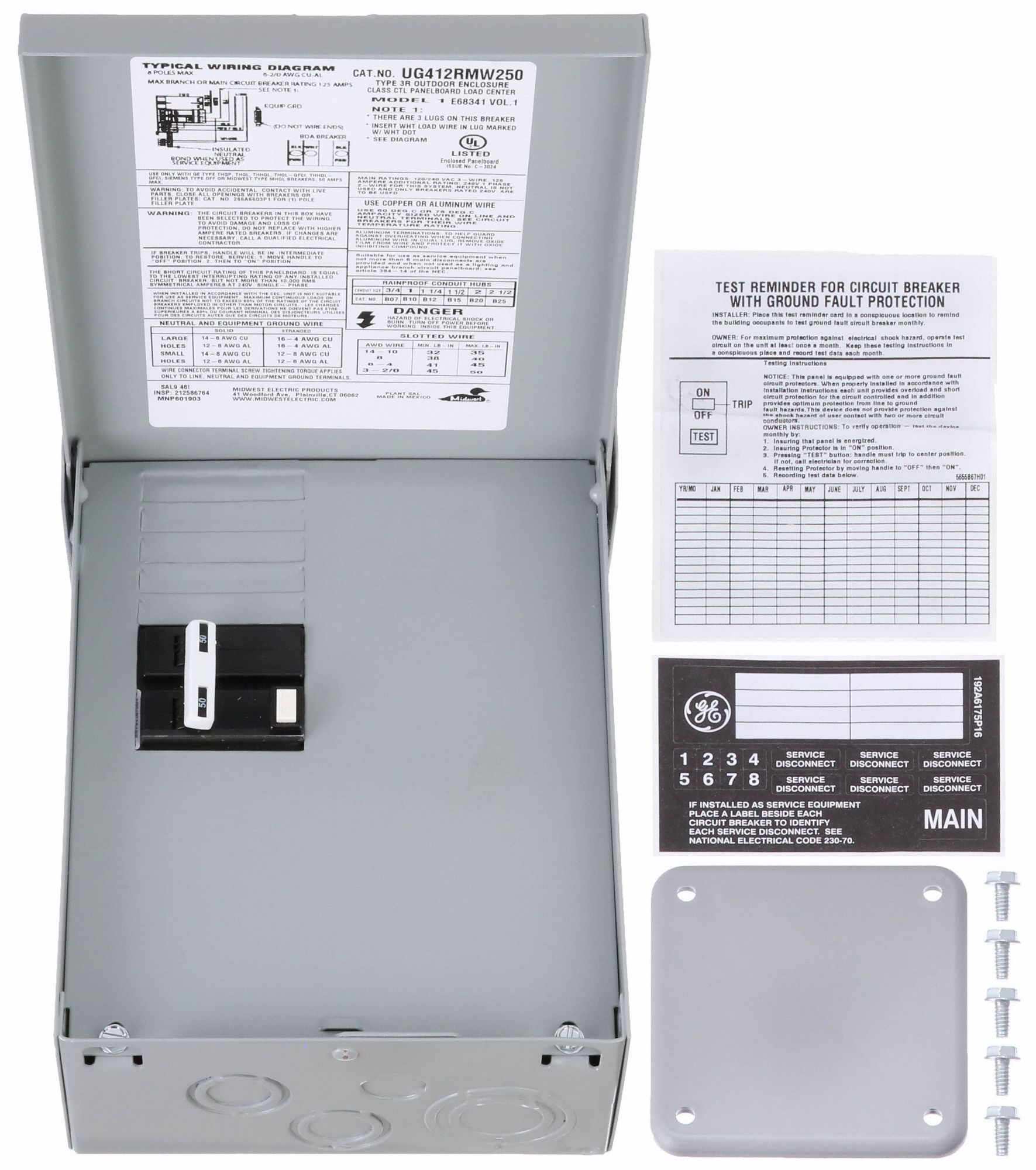 GE Spa Panel Hard Wired GFCI: 50 A Amps, 120/240V AC, Single Phase, 3R ...