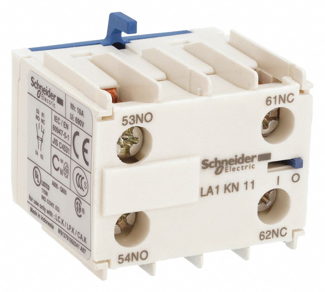 SCHNEIDER, 1NO/1NC, 10 A Max Current (AC), Auxiliary Contact Block ...