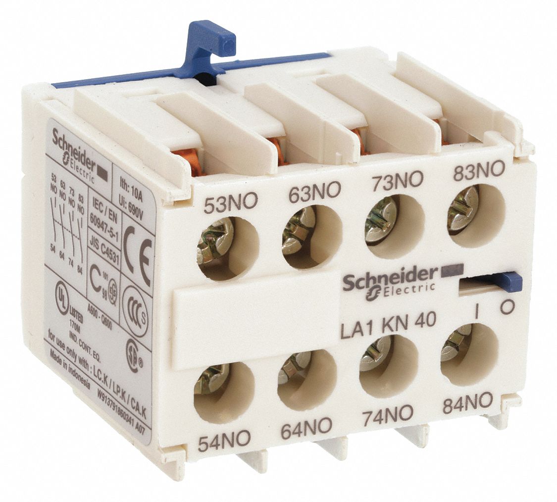 SCHNEIDER, 4NO, 10 A Max Current (AC), Auxiliary Contact Block - 6B202 ...
