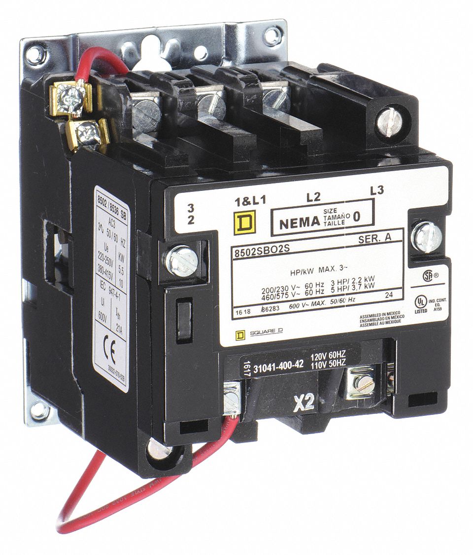 SQUARE D, Non-Reversing, 3 Poles, NEMA Magnetic Contactor - 6B393 ...