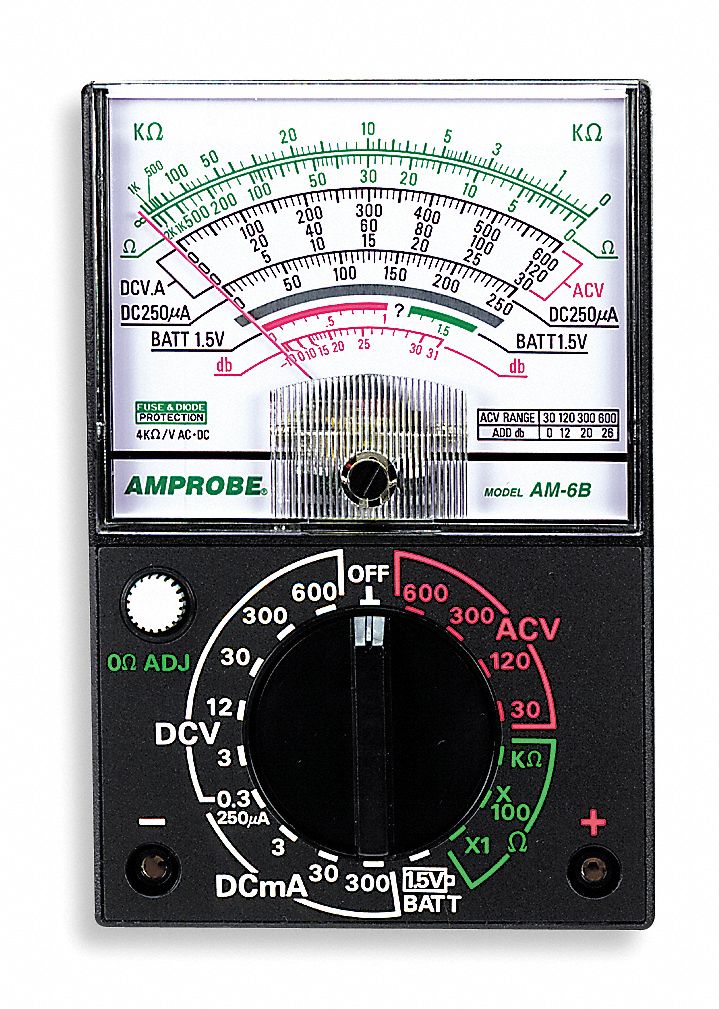 Analog Multimeter, Max. AC Volts 600, Max. DC Volts 600, Max. DC Amps ...