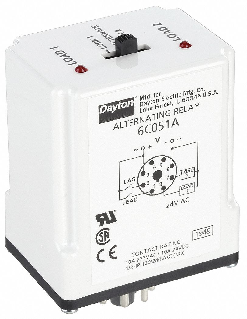 DAYTON, Socket Mount, 24V AC, Alternating Relay - 6C051|6C051 - Grainger