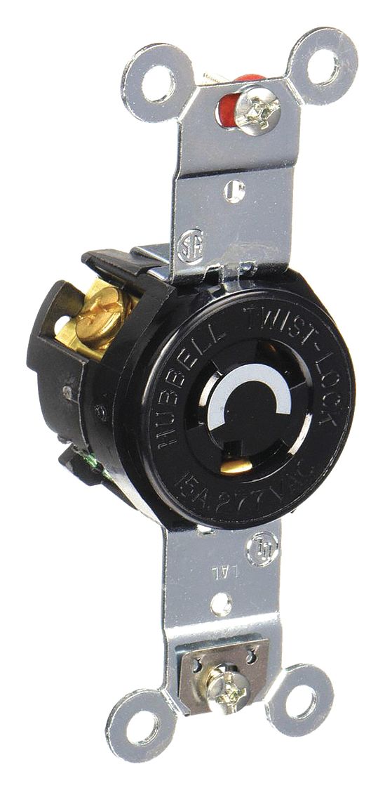 HUBBELL Receptáculo,Negro, 15 Amperes, 277VCA Voltaje, Configuración ...