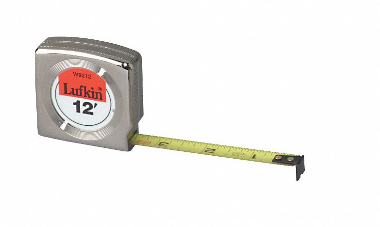 12 ft. Steel SAE Tape Measure, Chrome - Grainger