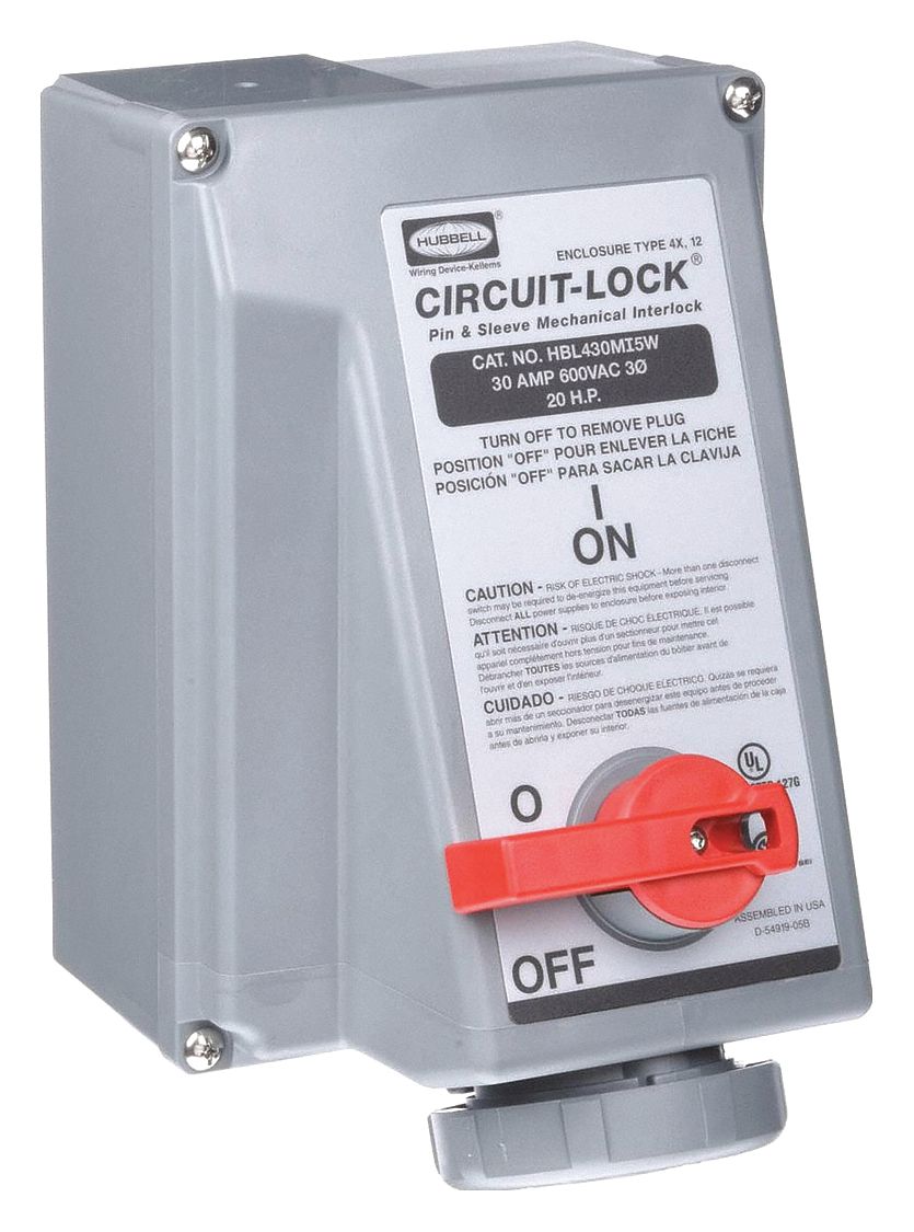 Non-Fused, 30 A, Watertight Mechanical Interlock Device - 6C572 ...