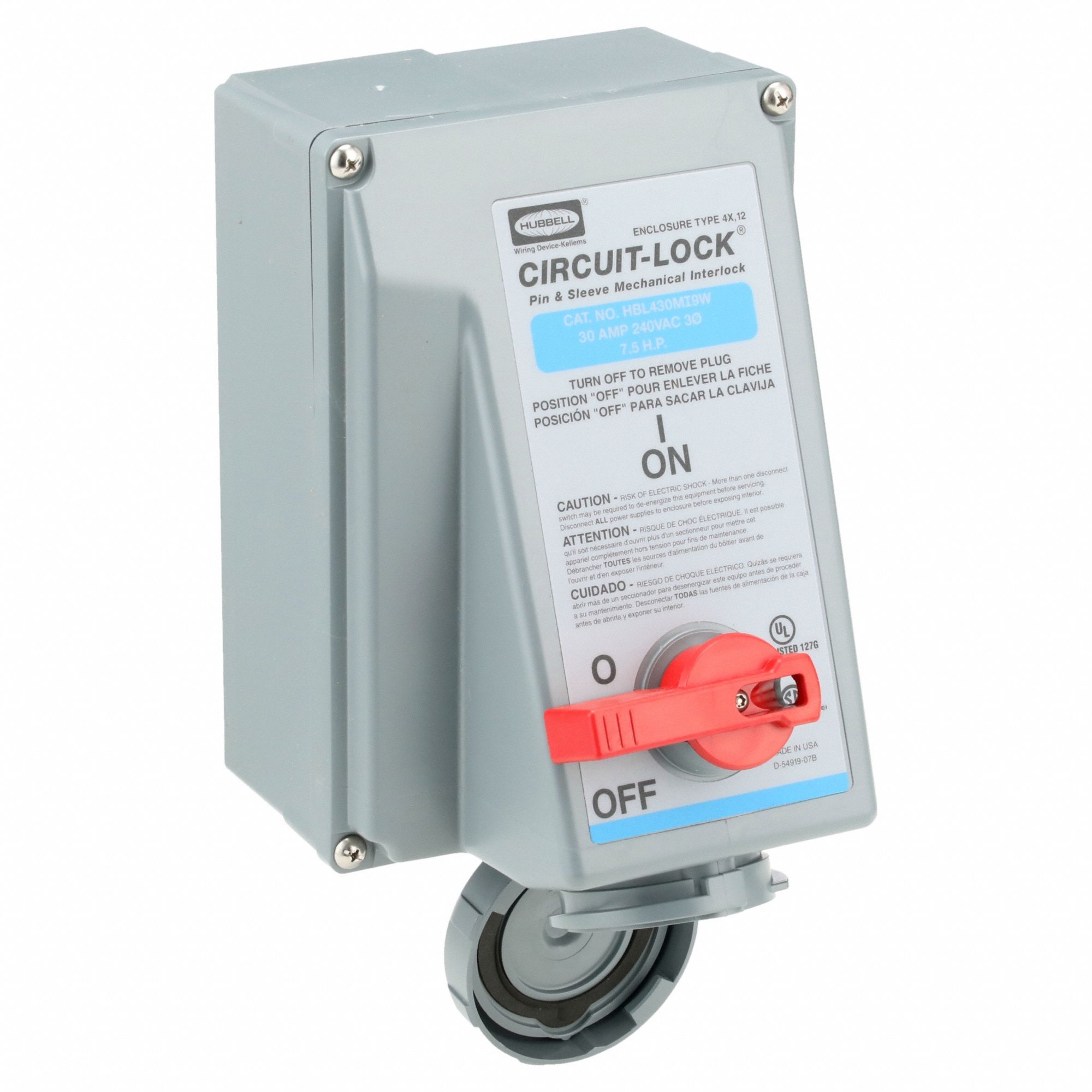 Non-Fused, 30 A, Watertight Mechanical Interlock Device - 6C574 ...