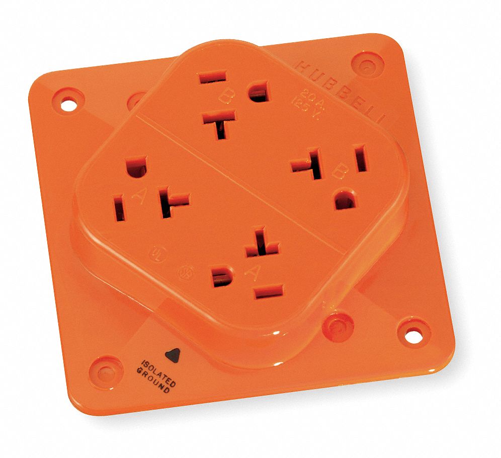 20, Commercial, Receptacle, Orange, No Tamper Resistant - Grainger