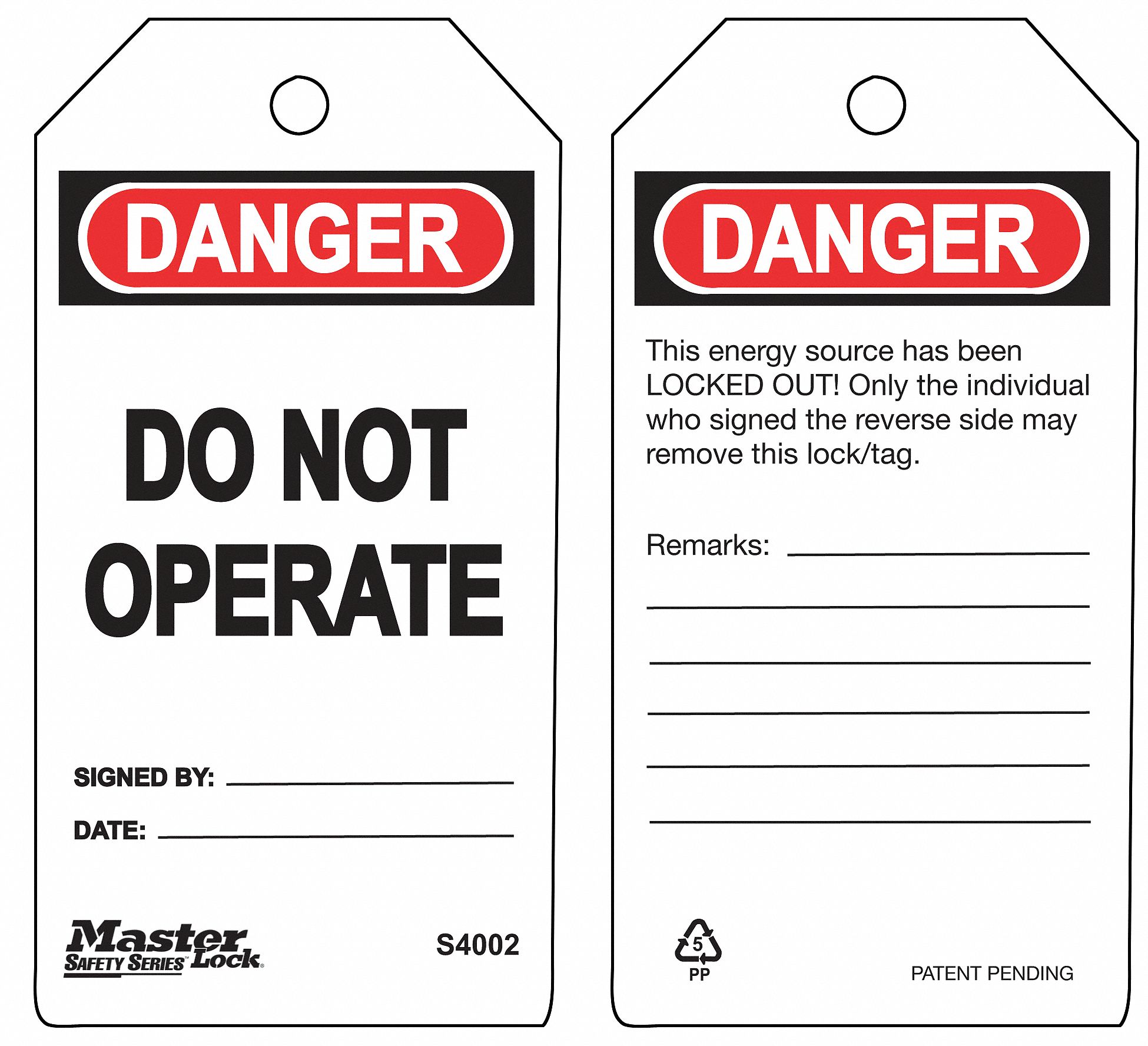 MASTER LOCK, Danger, Do Not Operate, Danger Tag - 6CCZ2|S4002 - Grainger