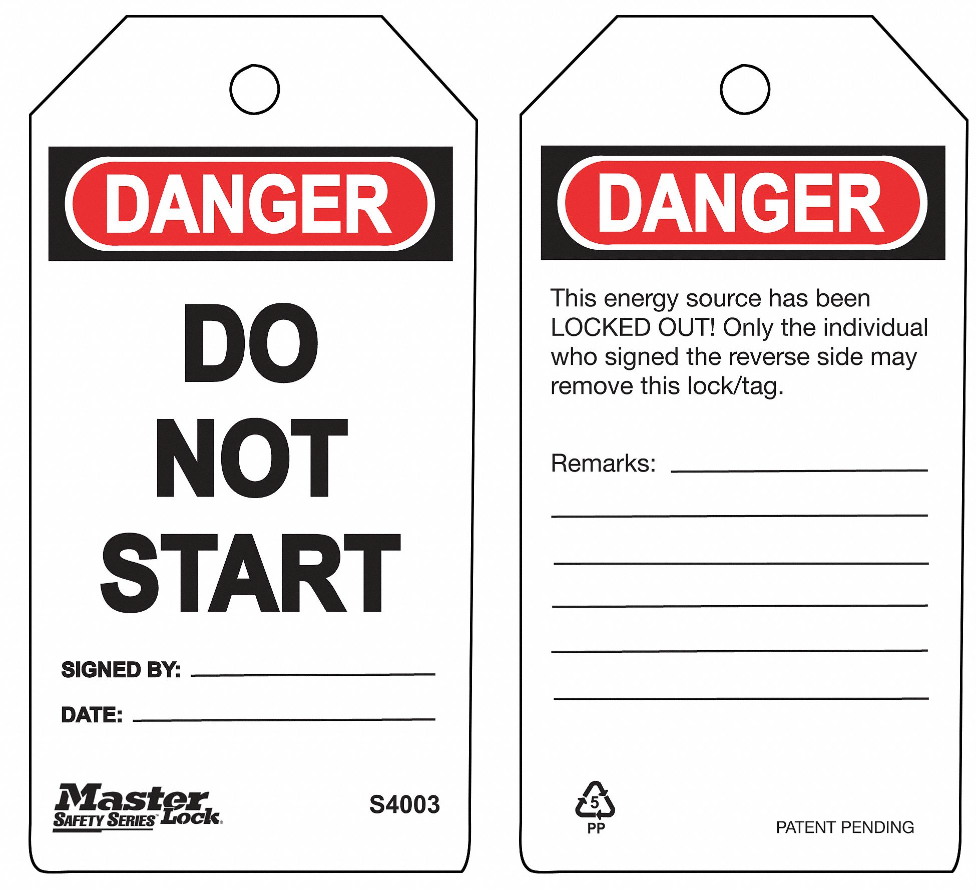 Danger Tag, Polypropylene, Do Not Start, 5-3/4" x 3", 6 PK - Grainger