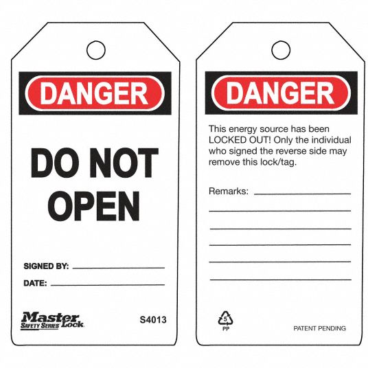 MASTER LOCK, Danger, Do Not Open, Danger Tag - 6CCZ6|S4013 - Grainger
