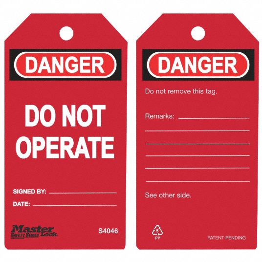 MASTER LOCK, Danger, Do Not Operate, Danger Tag - 6CDA3|S4046 - Grainger