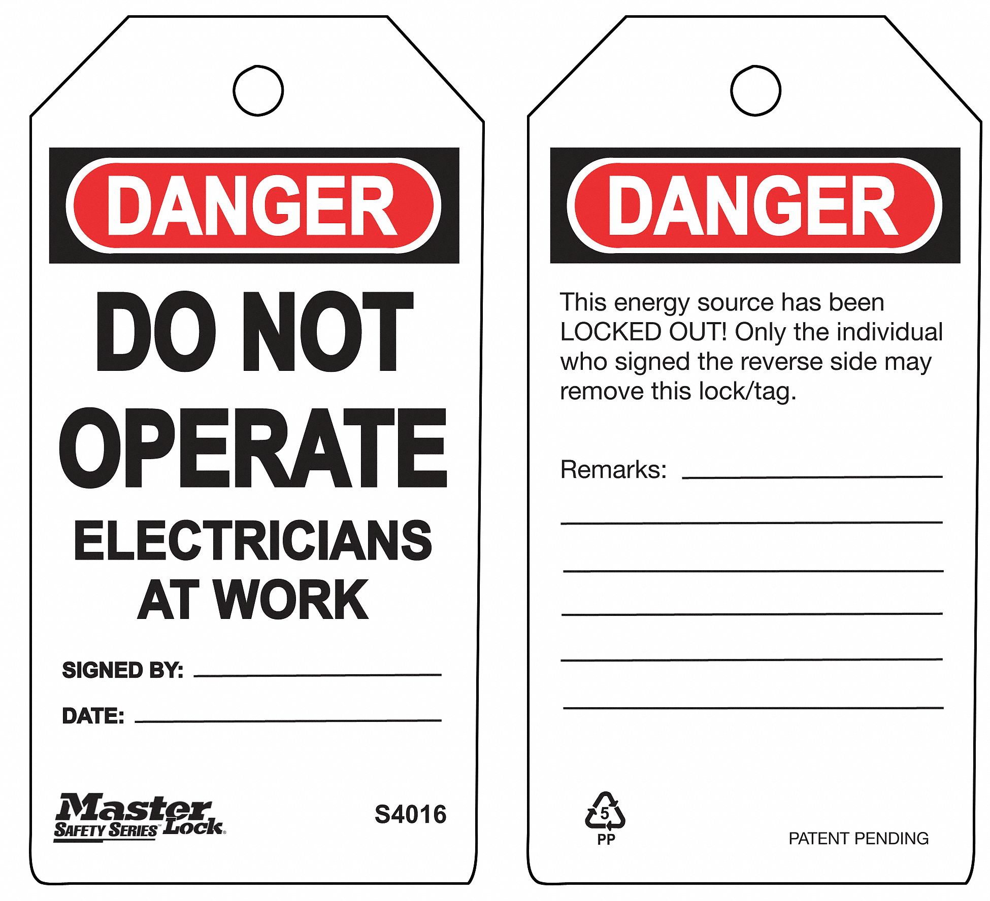Danger Tag, Polypropylene, Do Not Operate Electricians At Work, 5-3/4 ...