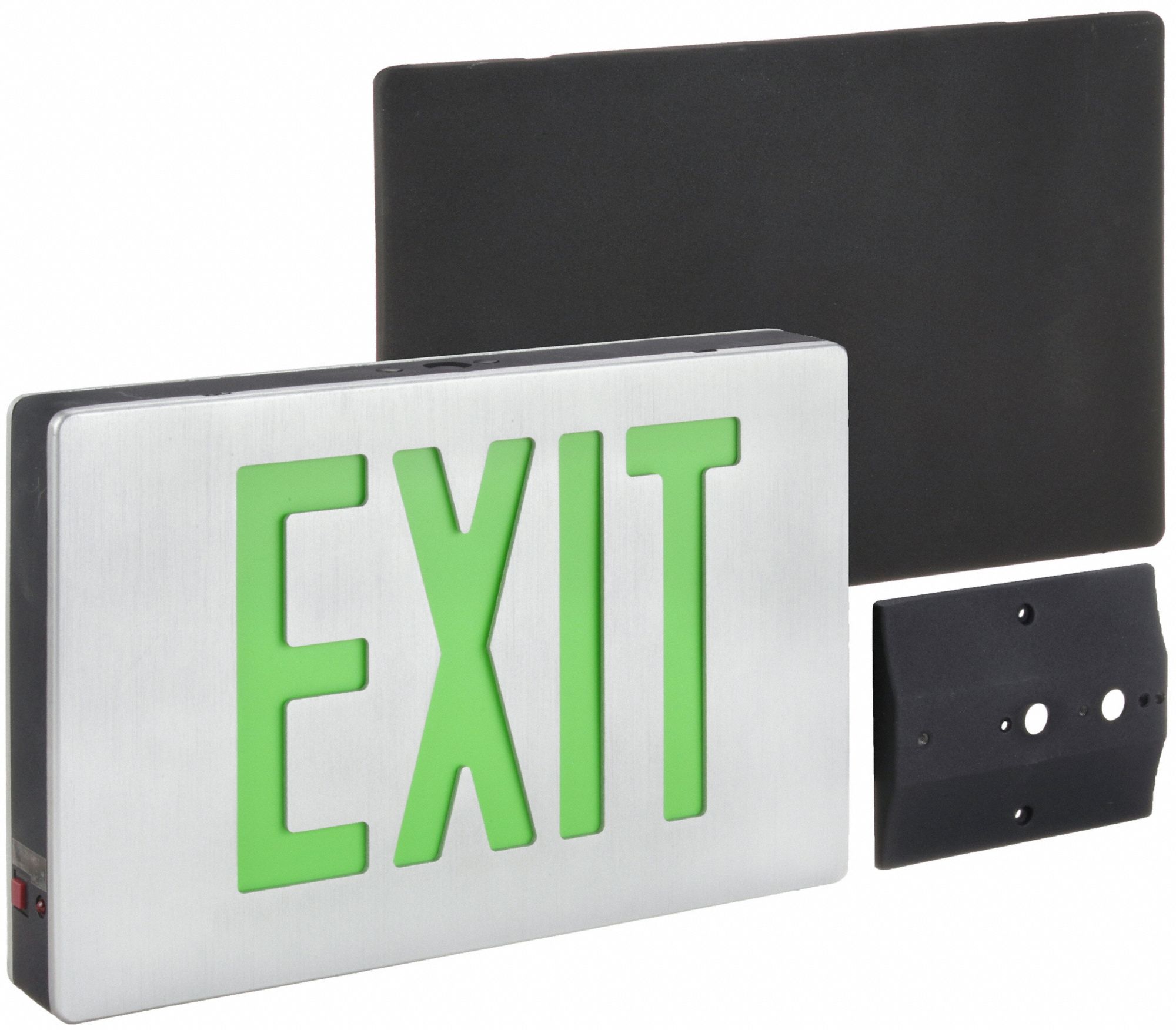 LUMAPRO Exit Sign: Emergency Battery Backup, LED, Silver, Green, 1 or 2 ...