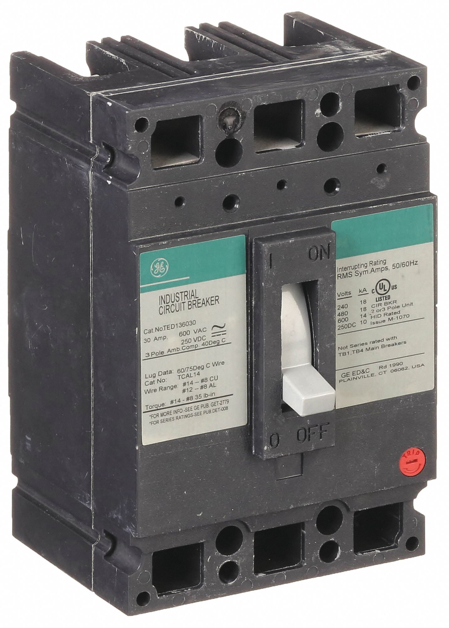 GE, 30 A Amps, 18kA at 120/240/277/480V AC, Molded Case Circuit Breaker - 6CPT9|TED136030WL ...