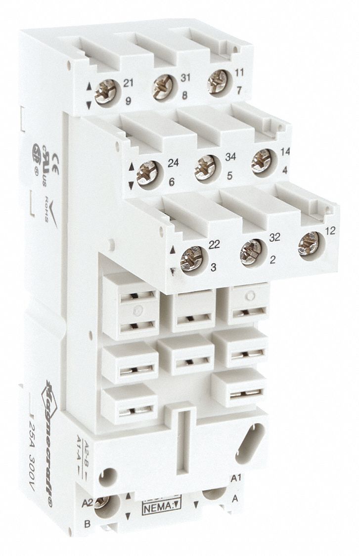 SCHNEIDER, 25 A Rating, DIN-Rail Socket Mounting, Relay Socket - 6CVE8 ...