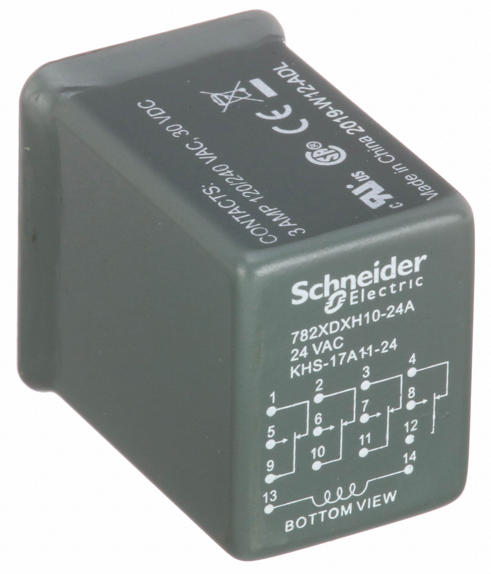 SCHNEIDER ELECTRIC Hermetically Sealed Relay, 24V AC Coil Volts, 3A ...