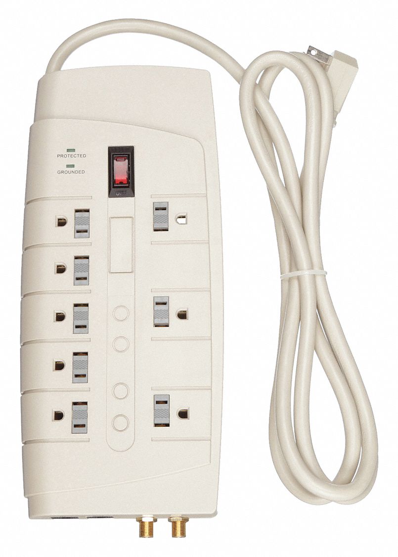 POWER FIRST, 8 Outlets, NEMA 5-15R, Datacom Surge Protector - 6CYY4 ...
