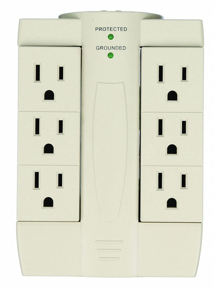 Surge Protector Plug Adapter, Ivory, Connector Type: 5-15R, Plug ...