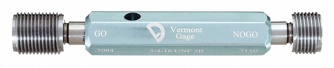 VERMONT GAGE, Go/No-Go (Plus/Minus), 3/4"-16 Thread Size, Threaded Plug ...