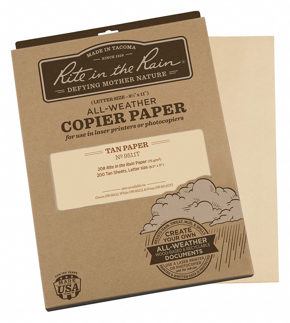 RITE IN THE RAIN, 20 lb Paper Wt, Tan, Waterproof Laser Paper - 6DLU5 ...