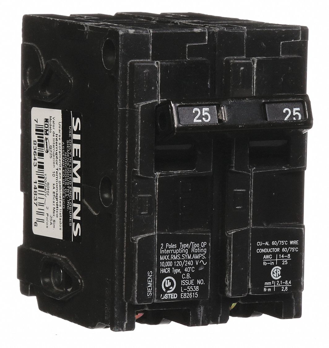 SIEMENS Miniature Circuit Breaker: 25 A Amps, 120/240V AC, Single Phase ...