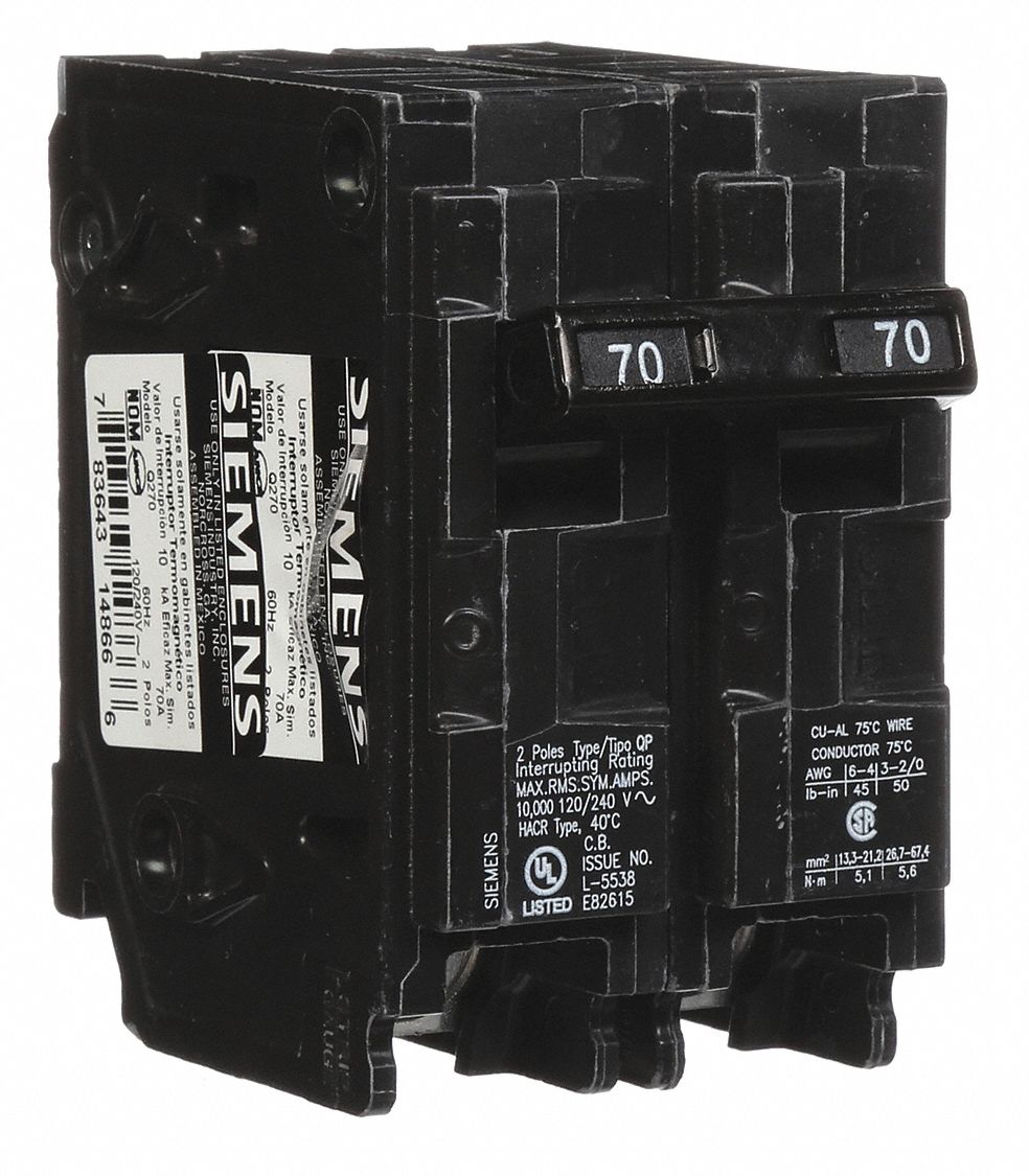 SIEMENS Miniature Circuit Breaker: 70 A Amps, 120/240V AC, Single Phase ...