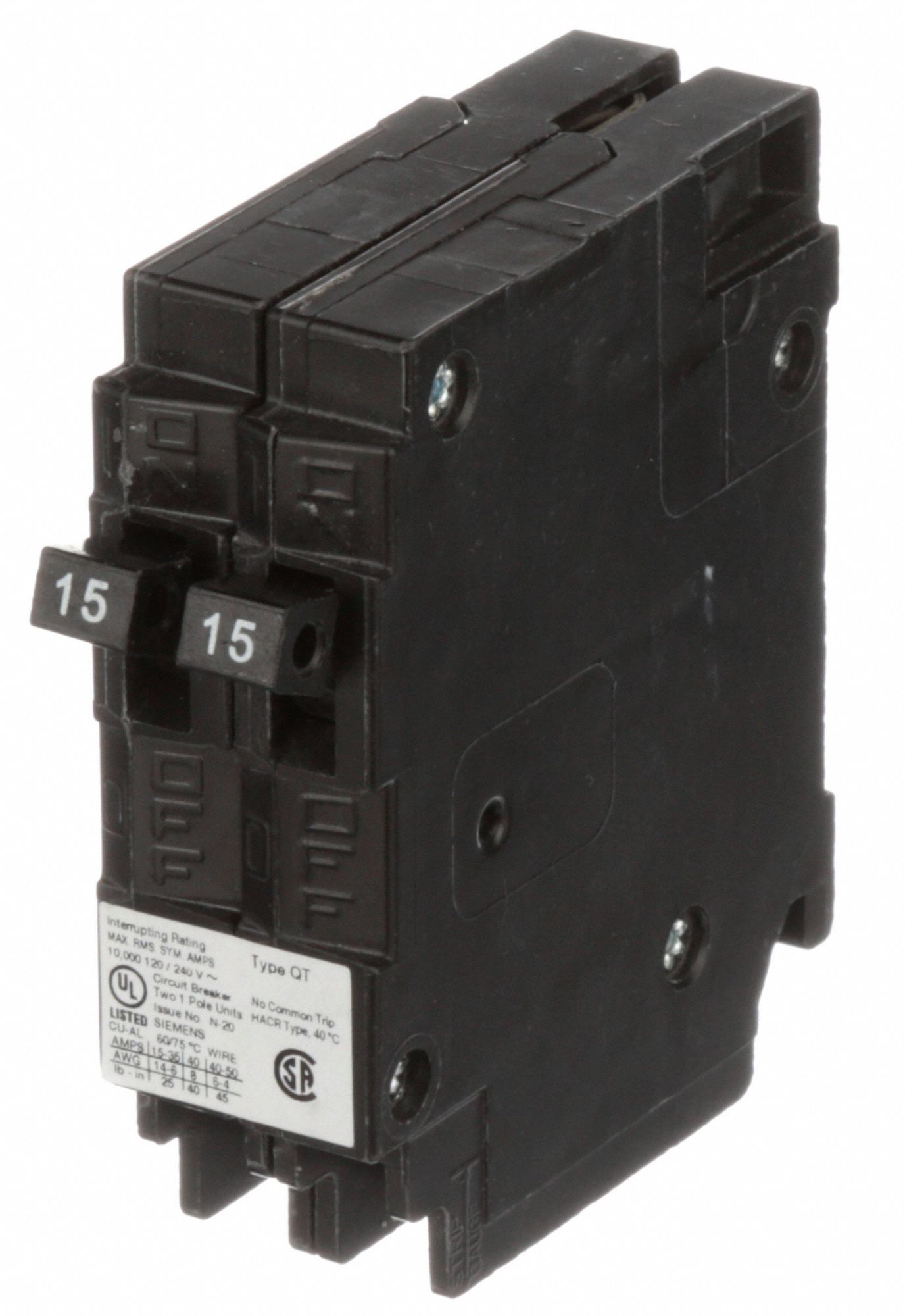 SIEMENS Miniature Circuit Breaker: 15/15 A Amps, 120V AC, Single Phase, 10kA at 120V AC - 6DNR6 ...