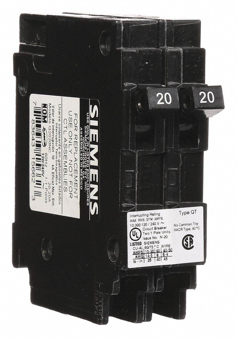 SIEMENS Miniature Circuit Breaker: 20/20 A Amps, 120V AC, Single Phase, 10kA at 120V AC - 6DNR9 ...