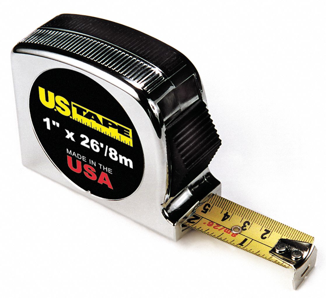 US TAPE 26 ft Steel SAE/Metric Tape Measure, Chrome - 6DYR2|57243 ...