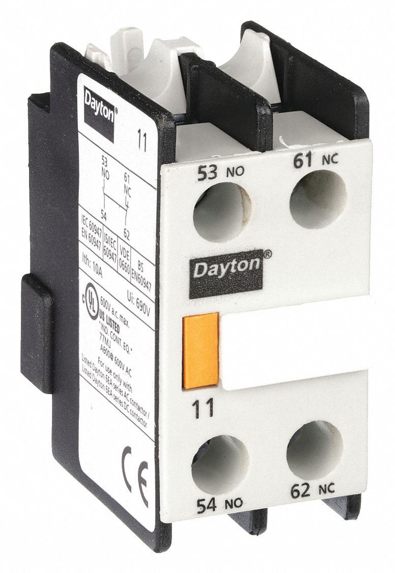 DAYTON, 1NO/1NC, 2.5 A Max Current (AC), Auxiliary Contact - 6EAR9 ...