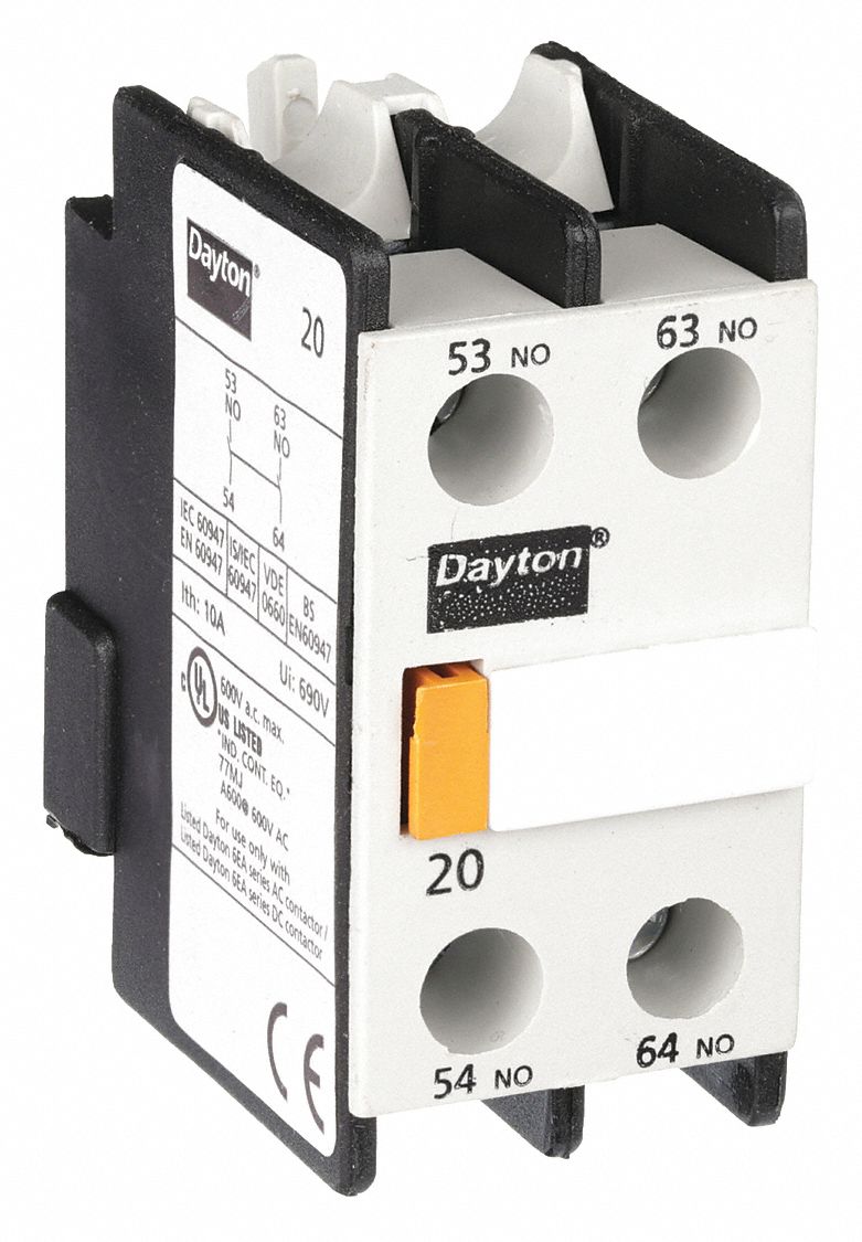 DAYTON, 2NO, 2.5 A Max Current (AC), Auxiliary Contact - 6EAT0|6EAT0 ...