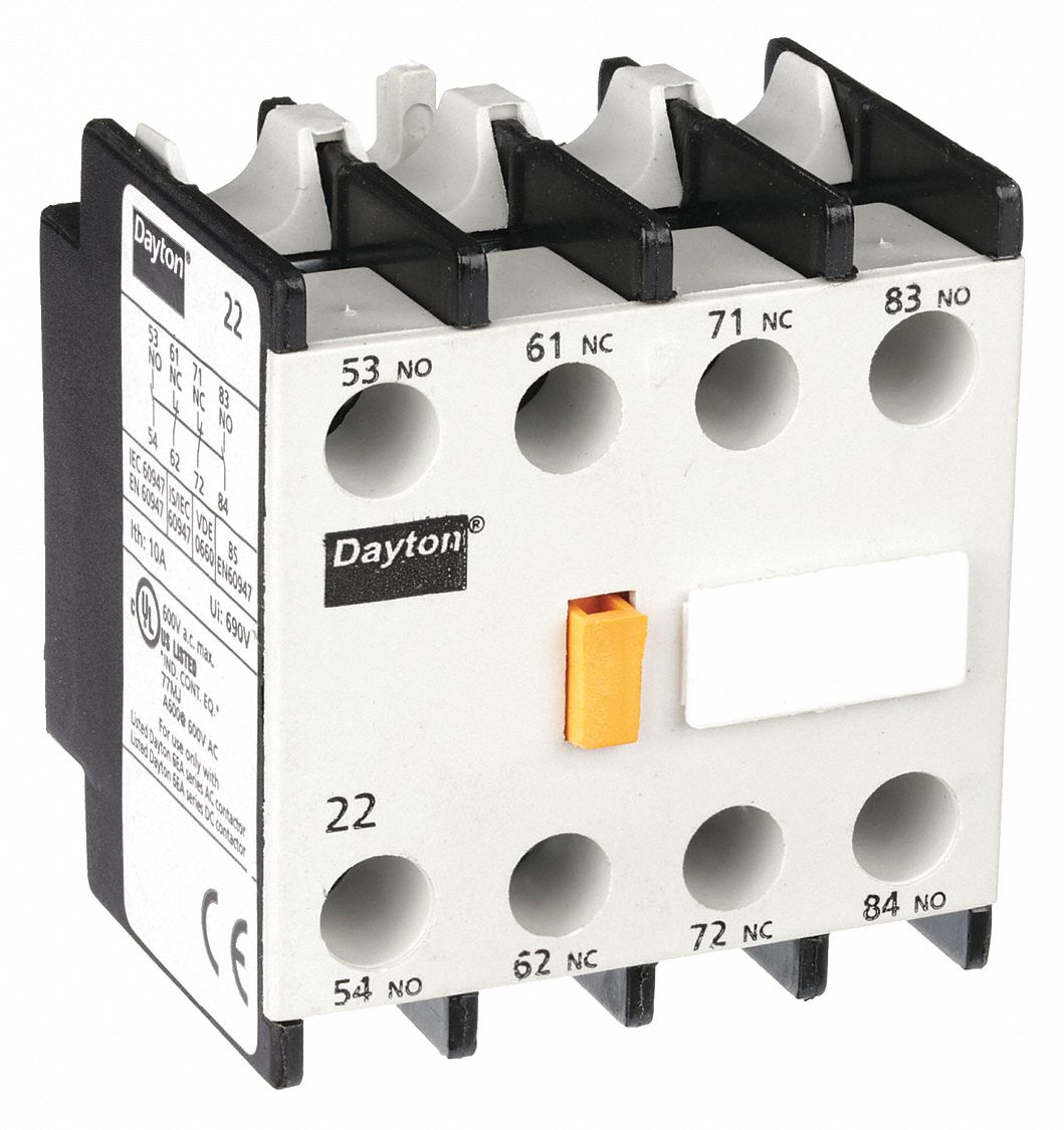 DAYTON, 2NO/2NC, 2.5 A Max Current (AC), Auxiliary Contact - 6EAT2 ...
