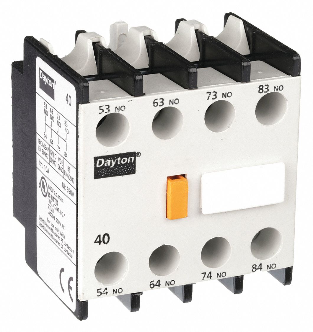 DAYTON, 4NO, 2.5 A Max Current (AC), Auxiliary Contact - 6EAT4|6EAT4 ...