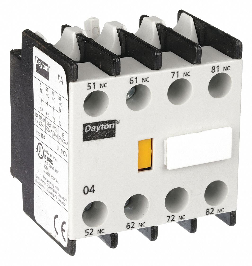 DAYTON, 4NC, 2.5 A Max Current (AC), Auxiliary Contact - 6EAT5|6EAT5 ...