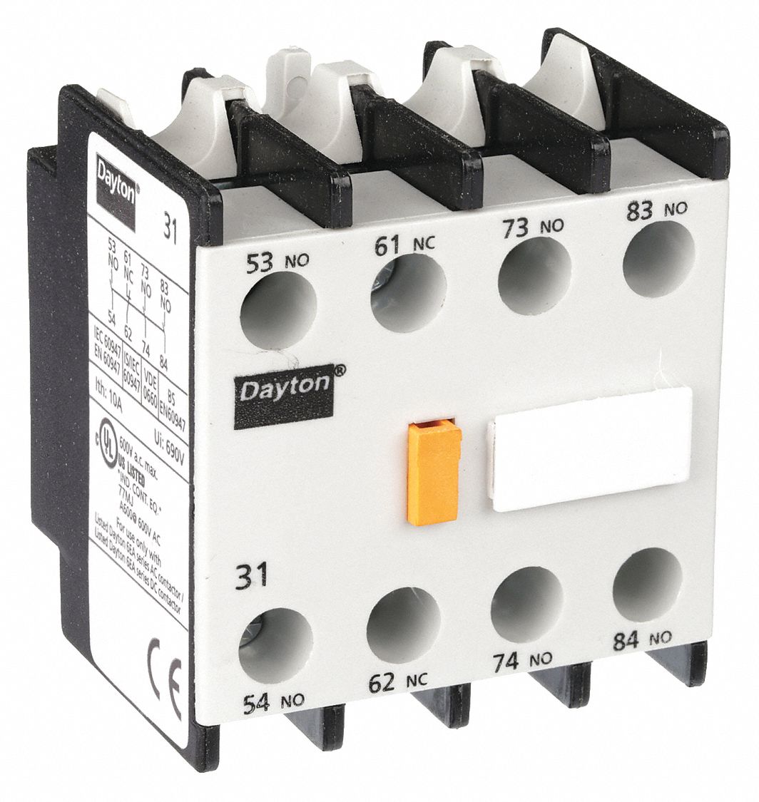 DAYTON, 3NO/1NC, 2.5 A Max Current (AC), Auxiliary Contact - 6EAT6 ...