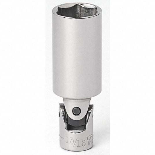 Flex Spark Plug Socket, Chrome, Drive Size 3/8 in - Grainger