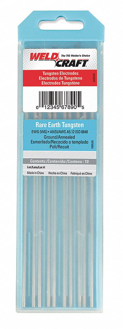 MILLER ELECTRIC Tungsten Electrode: Rare Earth, 3/32 in x 7 in, Light ...