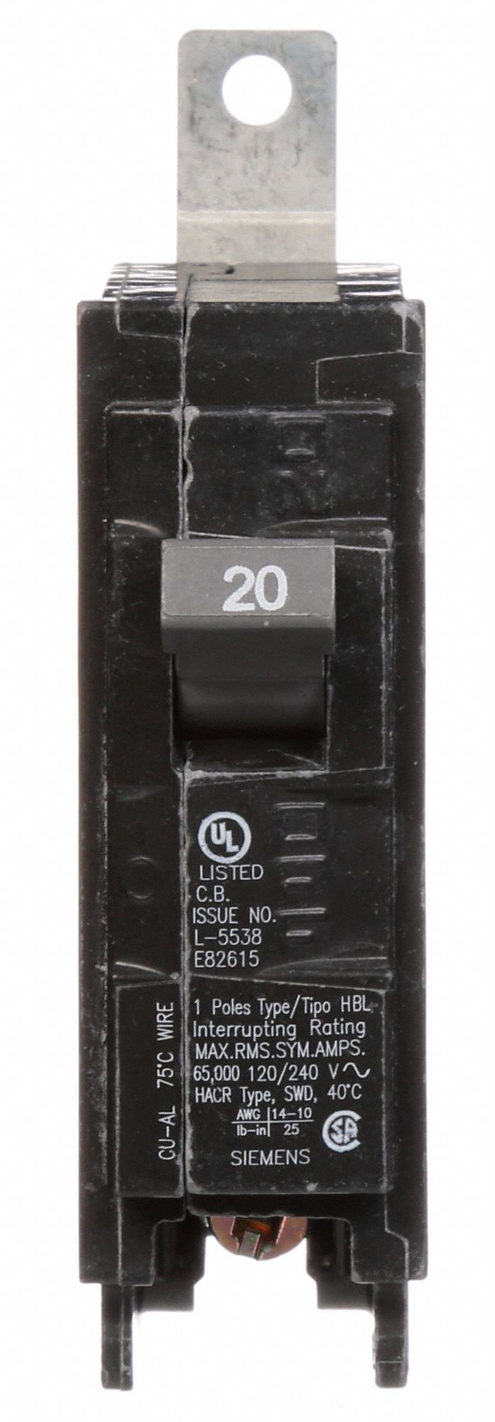 SIEMENS Miniature Circuit Breaker: 20 A Amps, 120/240V AC, Single Phase ...