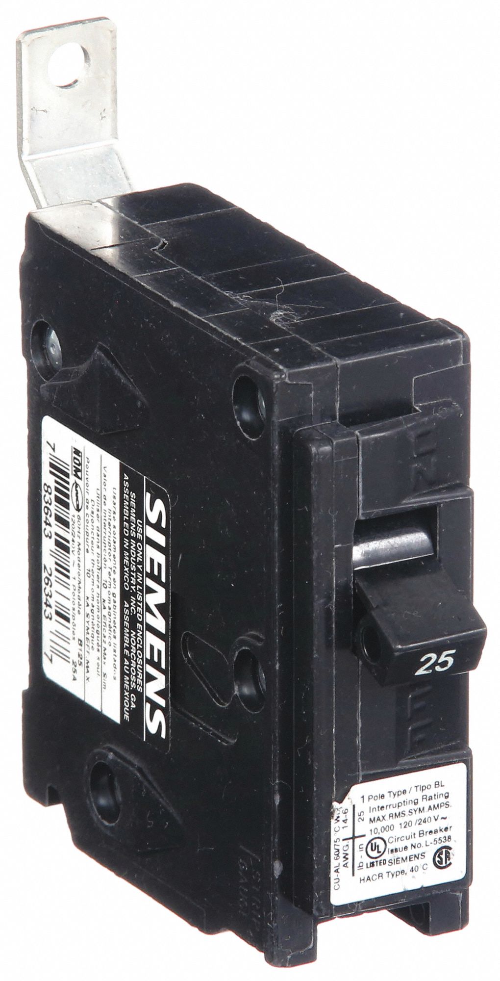 25 A Amps, 120/240V AC, Miniature Circuit Breaker - 6EUZ9|B125 - Grainger
