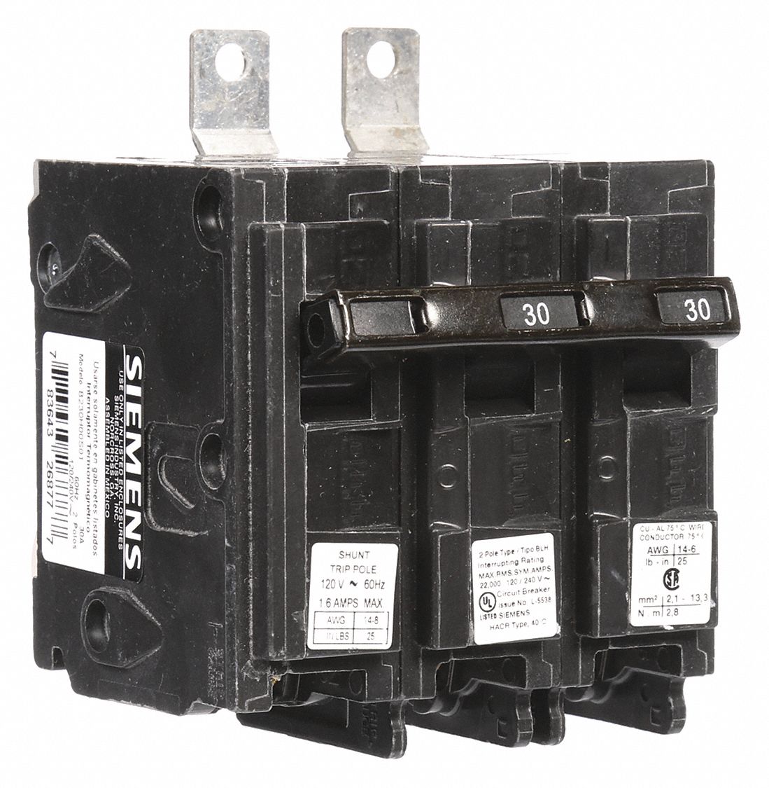 30 A Amps, 120/240V AC, Miniature Circuit Breaker - 6EVJ4|B230H00S01 ...