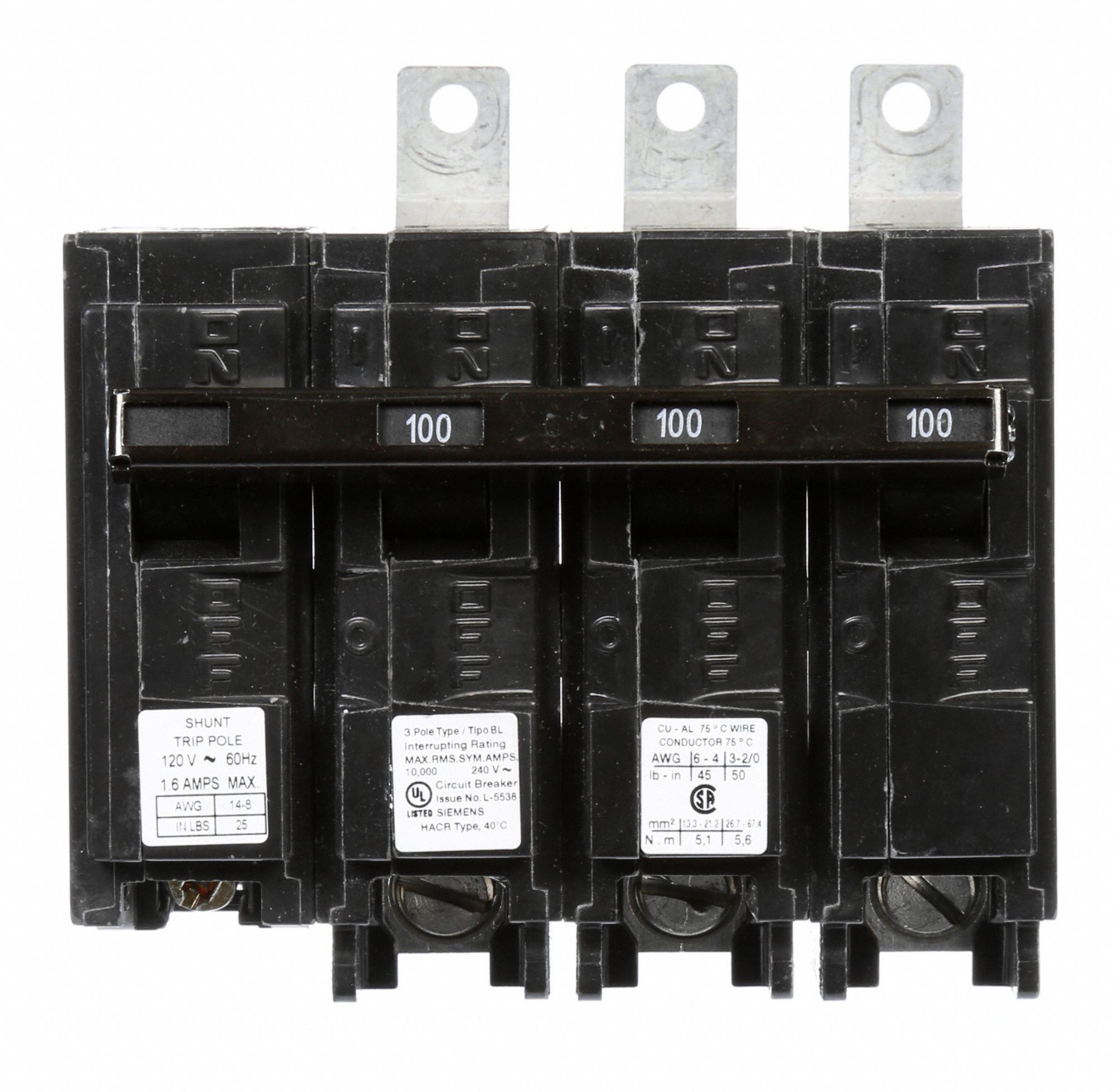 SIEMENS Miniature Circuit Breaker: 100 A Amps, 120/240V AC, Three Phase ...