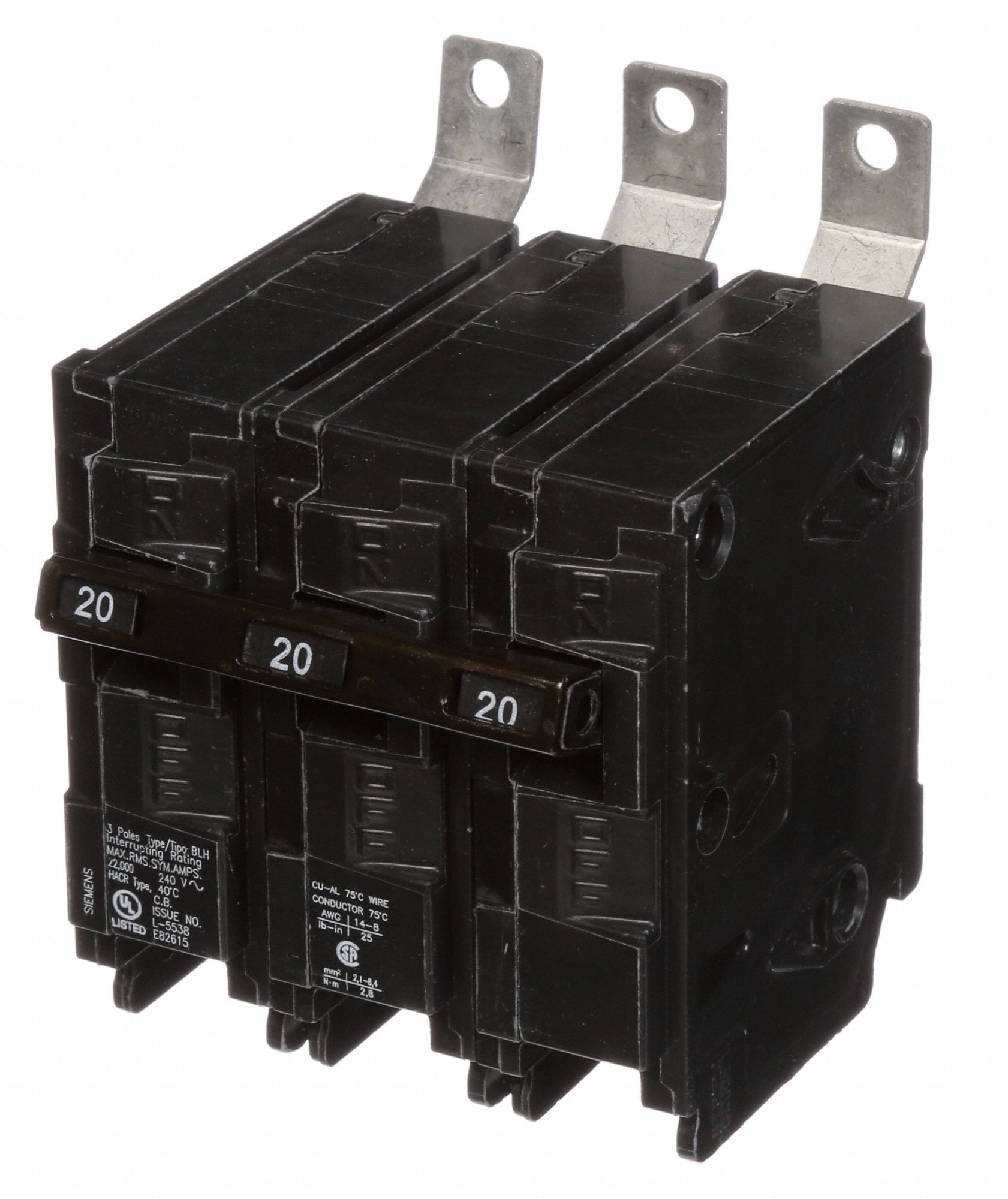 SIEMENS Miniature Circuit Breaker: 20 A Amps, 240V AC, Three Phase ...