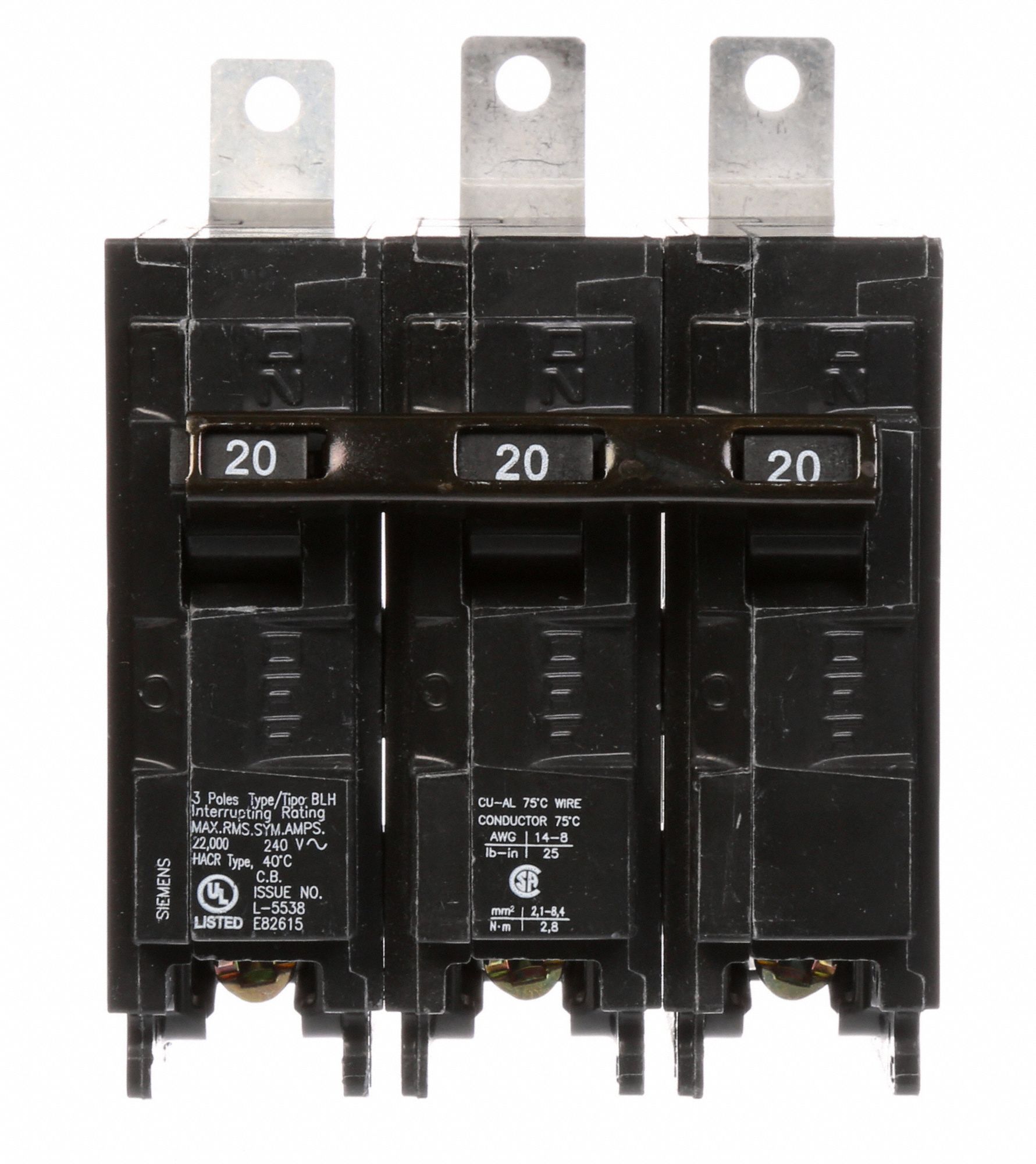 SIEMENS Miniature Circuit Breaker: 20 A Amps, 240V AC, Three Phase ...
