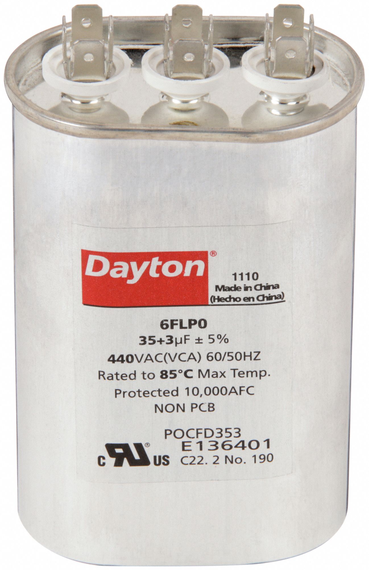 DAYTON, Oval, 440V AC, Motor Dual Run Capacitor - 6FLP0|6FLP0 - Grainger