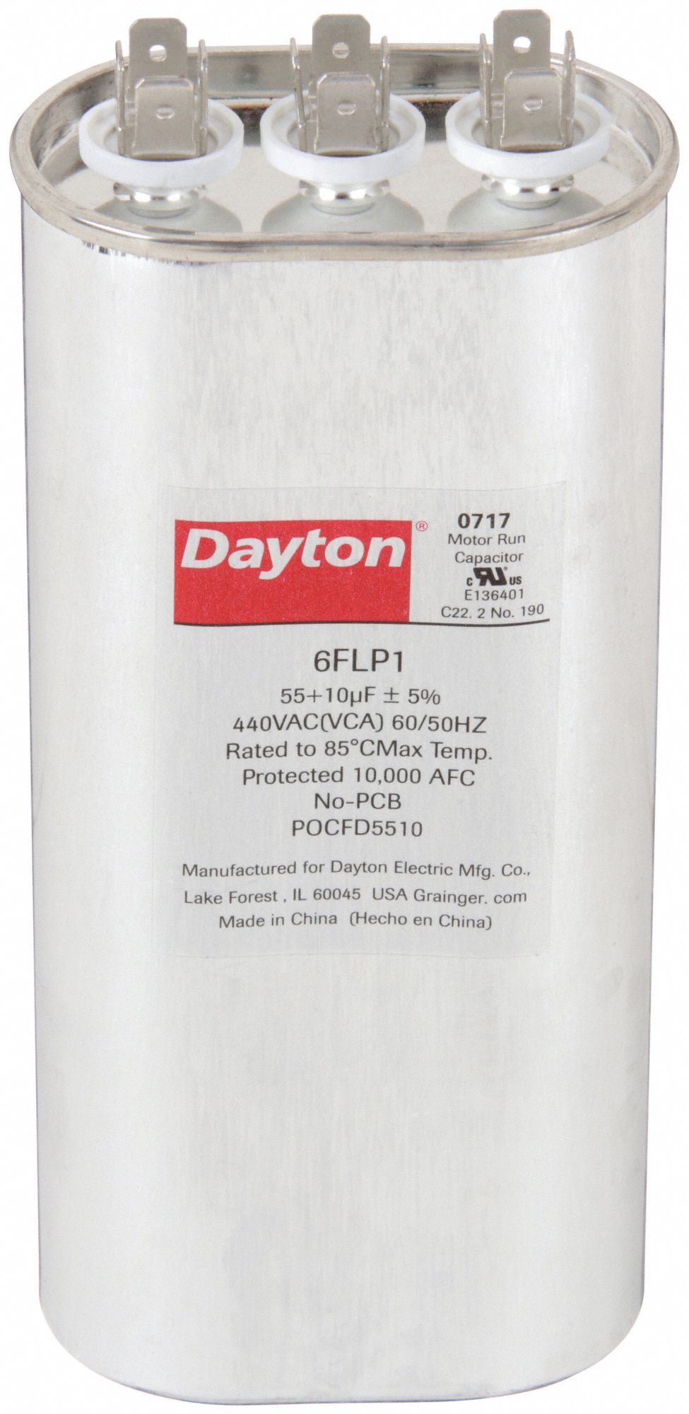 DAYTON, Oval, 440V AC, Motor Dual Run Capacitor - 6FLP1|6FLP1 - Grainger