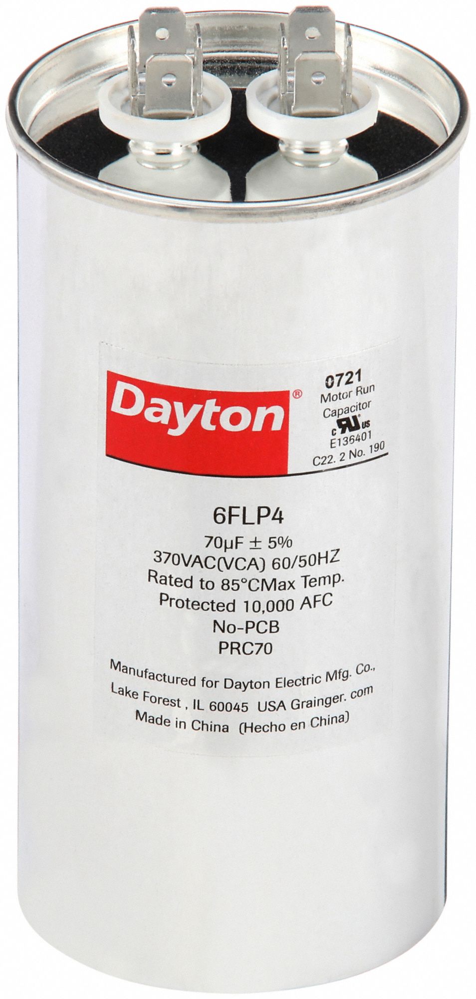DAYTON, Round, 370V AC, Motor Run Capacitor - 6FLP4|6FLP4 - Grainger