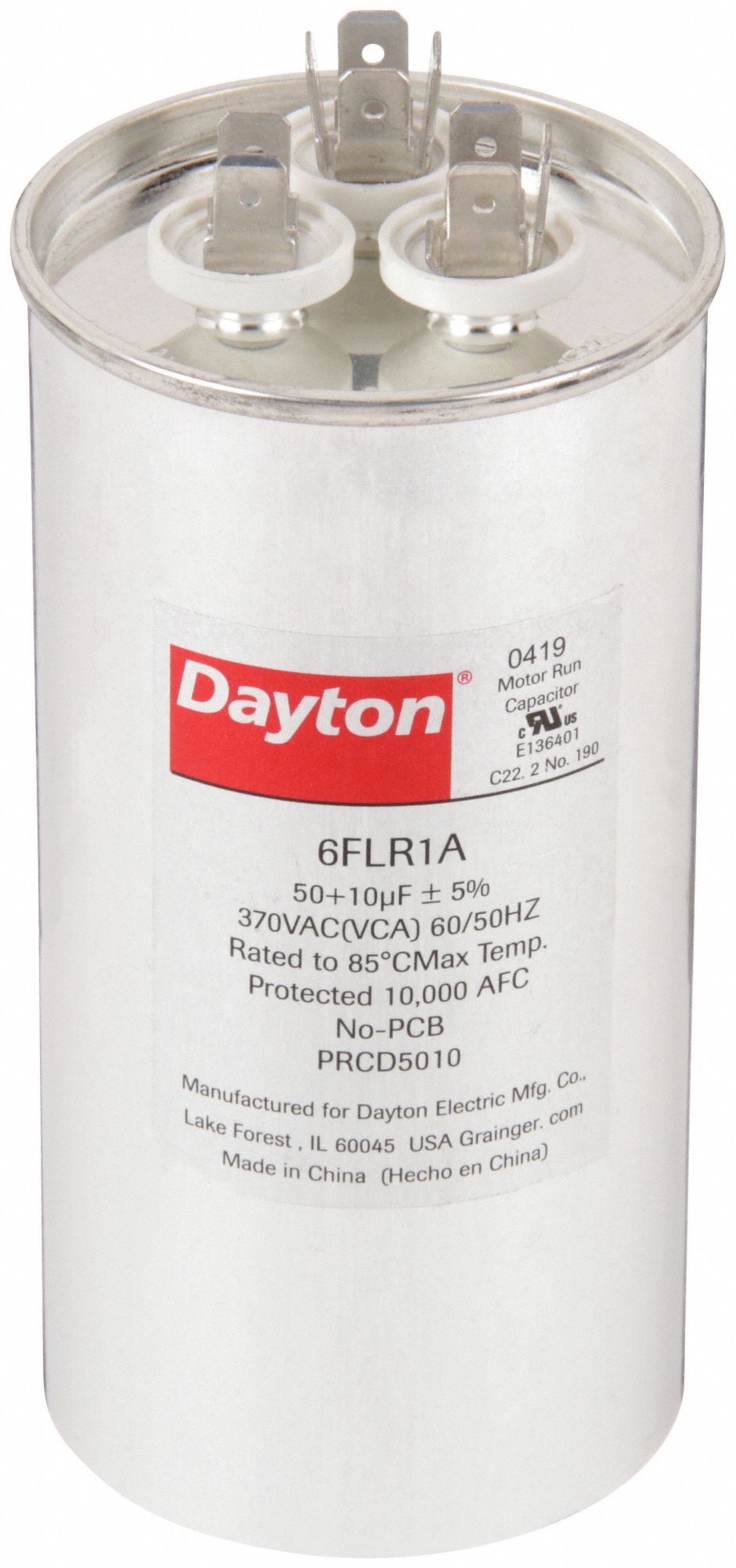 DAYTON, Round, 370V AC, Motor Dual Run Capacitor - 6FLR1|6FLR1 - Grainger