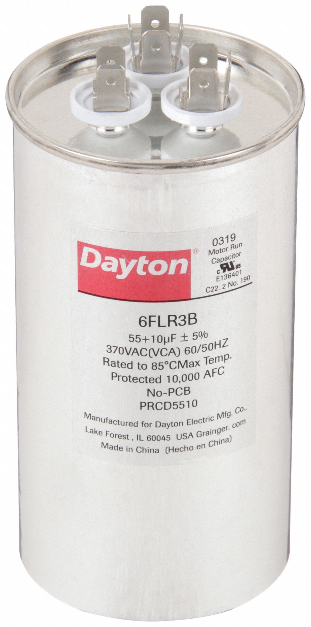 DAYTON, Round, 370V AC, Motor Dual Run Capacitor - 6FLR3|6FLR3 - Grainger