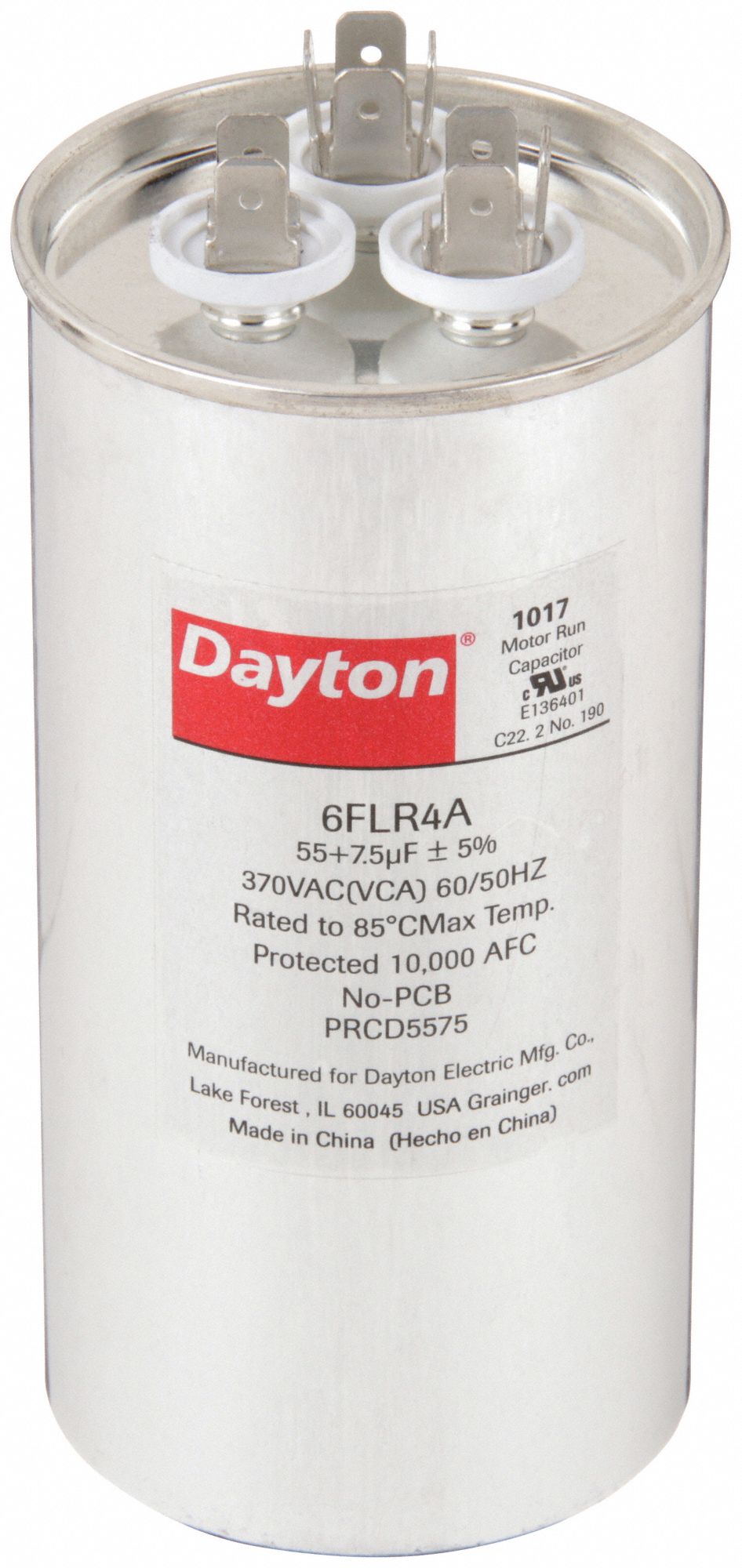 DAYTON, Round, 370V AC, Motor Dual Run Capacitor - 6FLR4|6FLR4 - Grainger