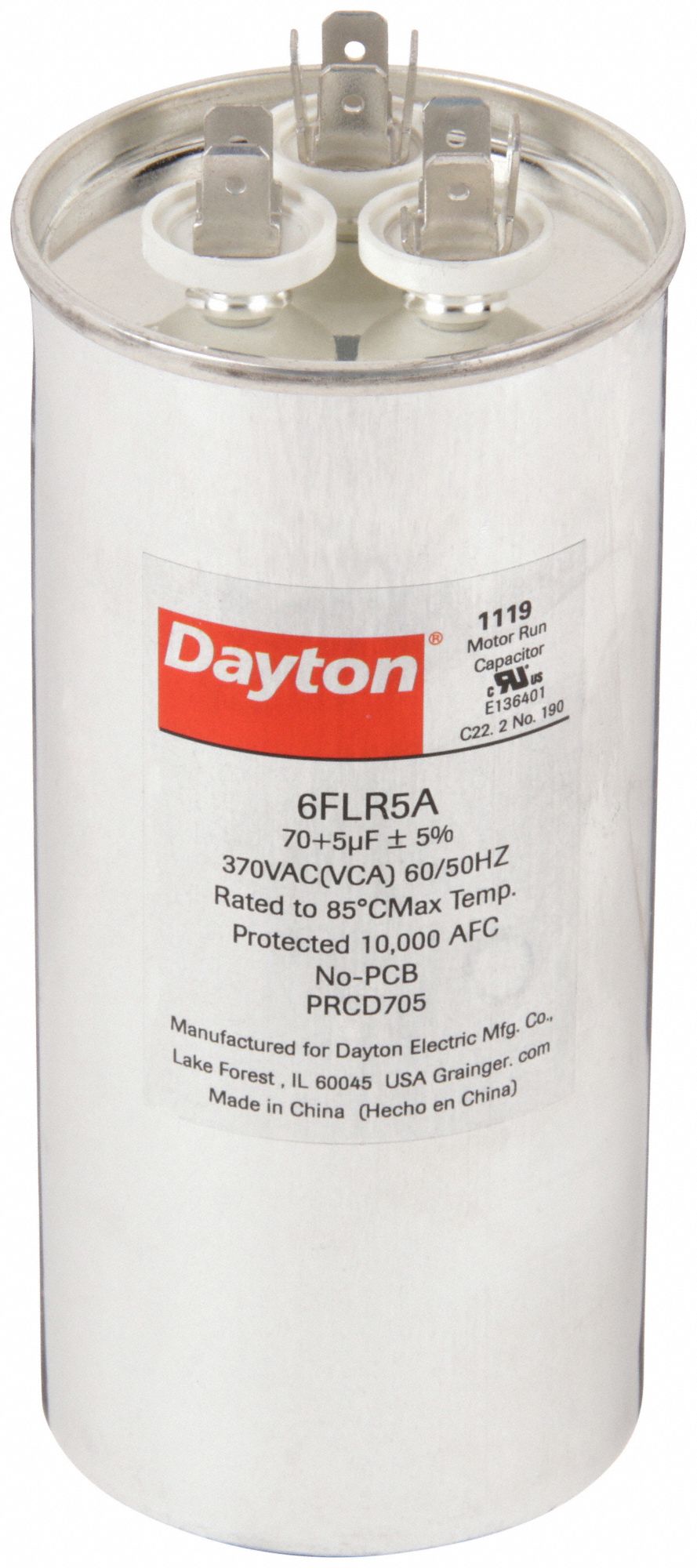DAYTON, Round, 370V AC, Motor Dual Run Capacitor - 6FLR5|6FLR5 - Grainger